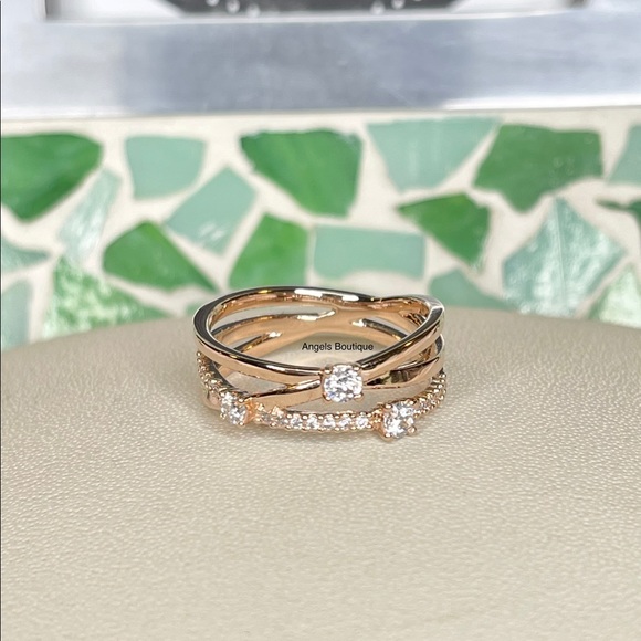 Pandora | Jewelry | Pandora Sparkling Triple Band Ring Rose Goldplated ...